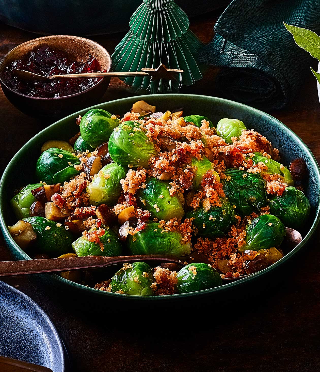 Sprouts with crispy bacon crumbs and chestnuts recipe | Sainsbury`s ...
