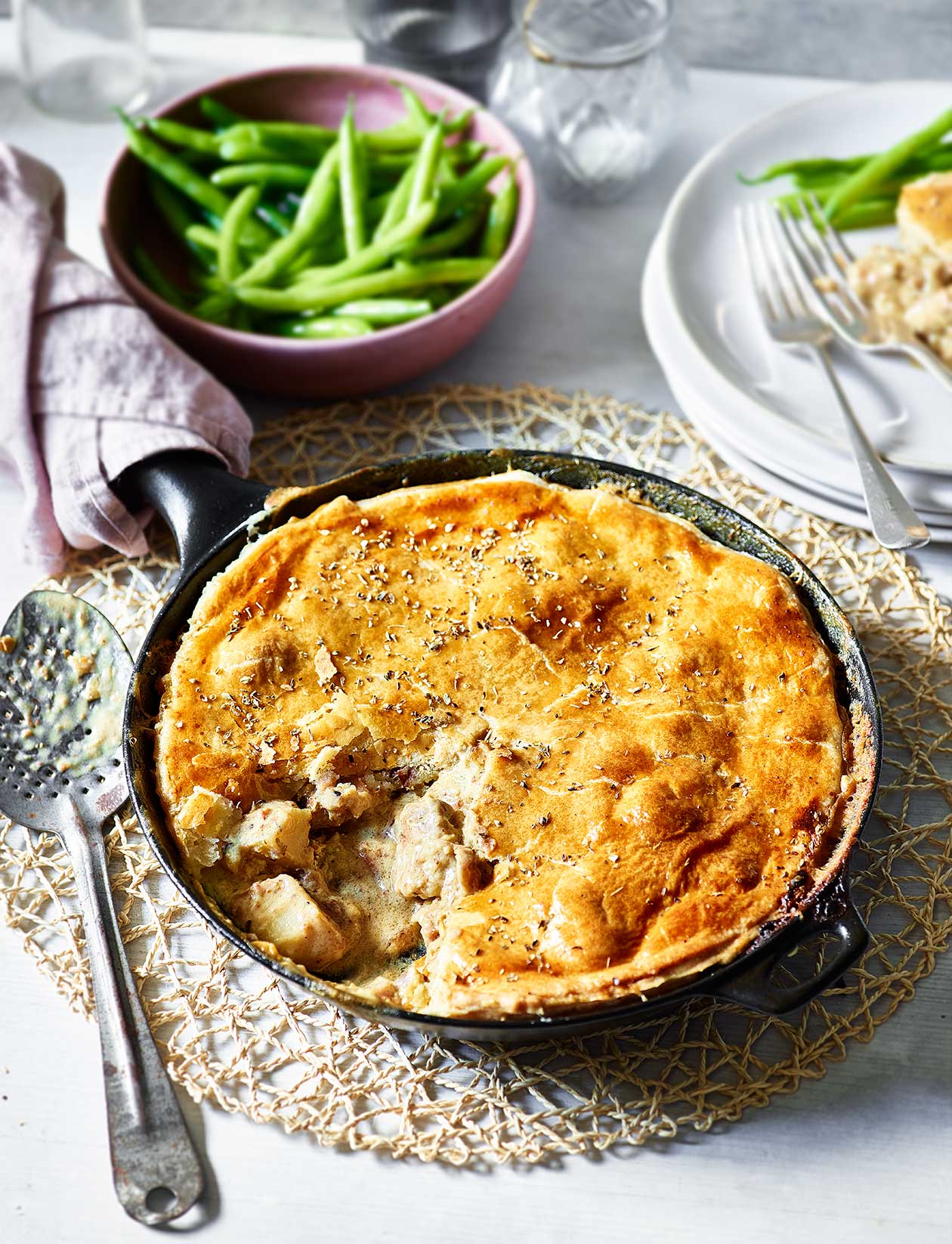 Greek chicken frying pan pie recipe | Sainsbury`s Magazine