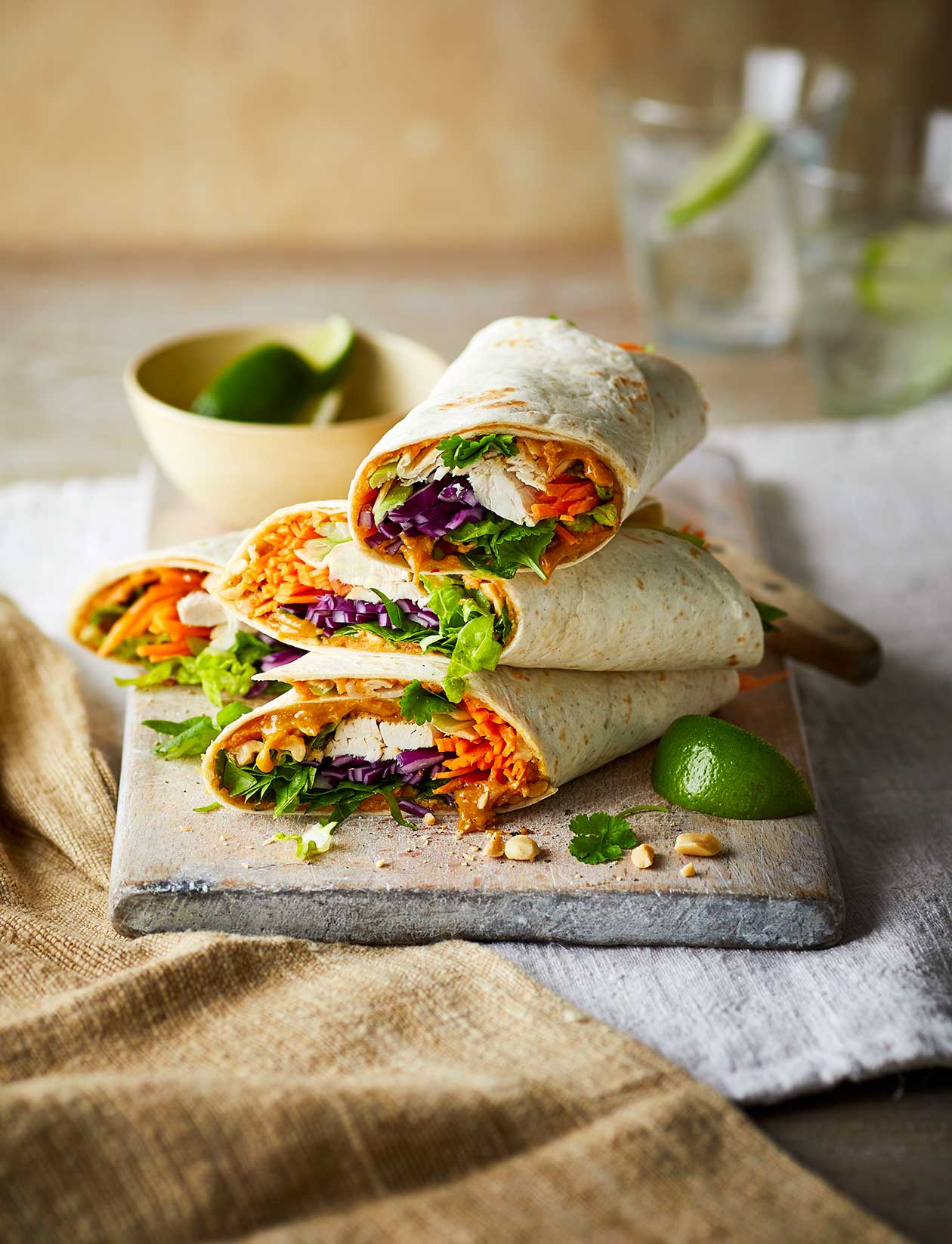 Satay chicken salad wraps recipe | Sainsbury`s Magazine