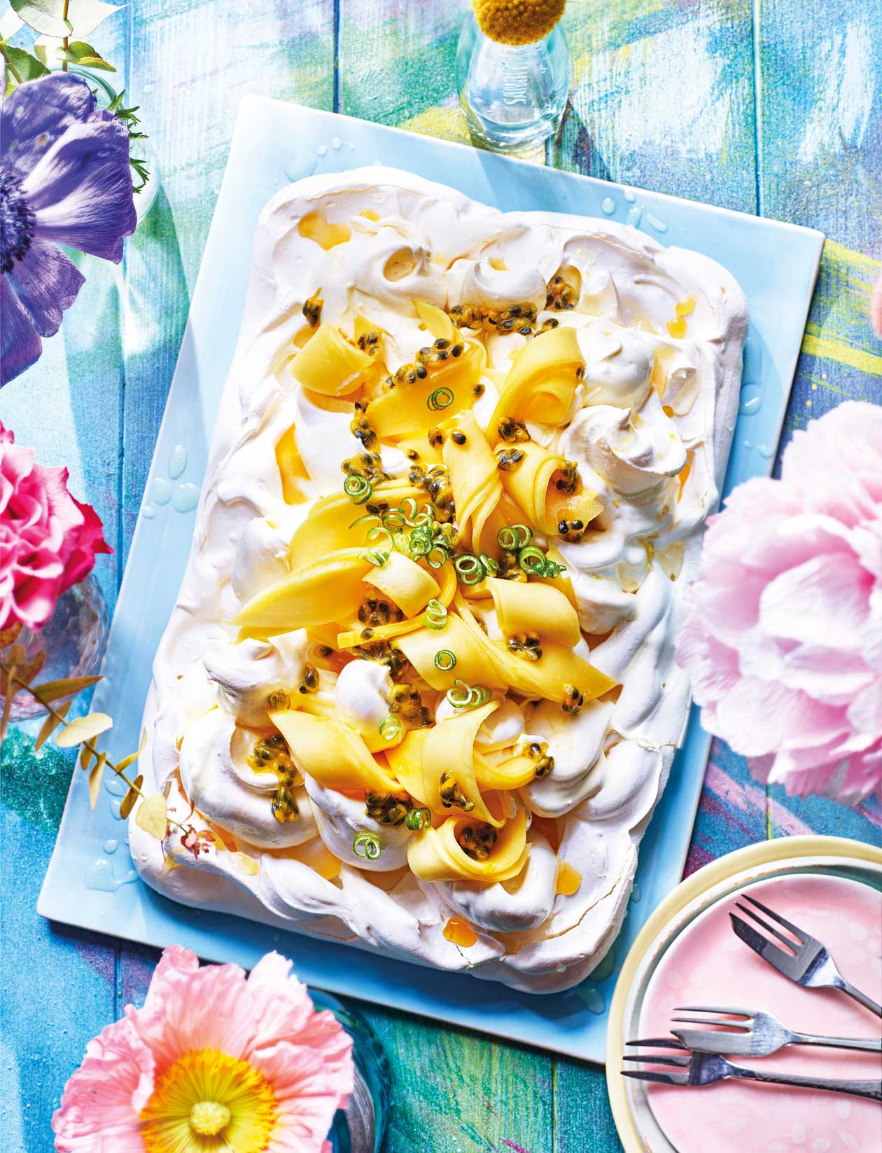 Mango pavlova with lime passion cream recipe | Sainsbury`s Magazine