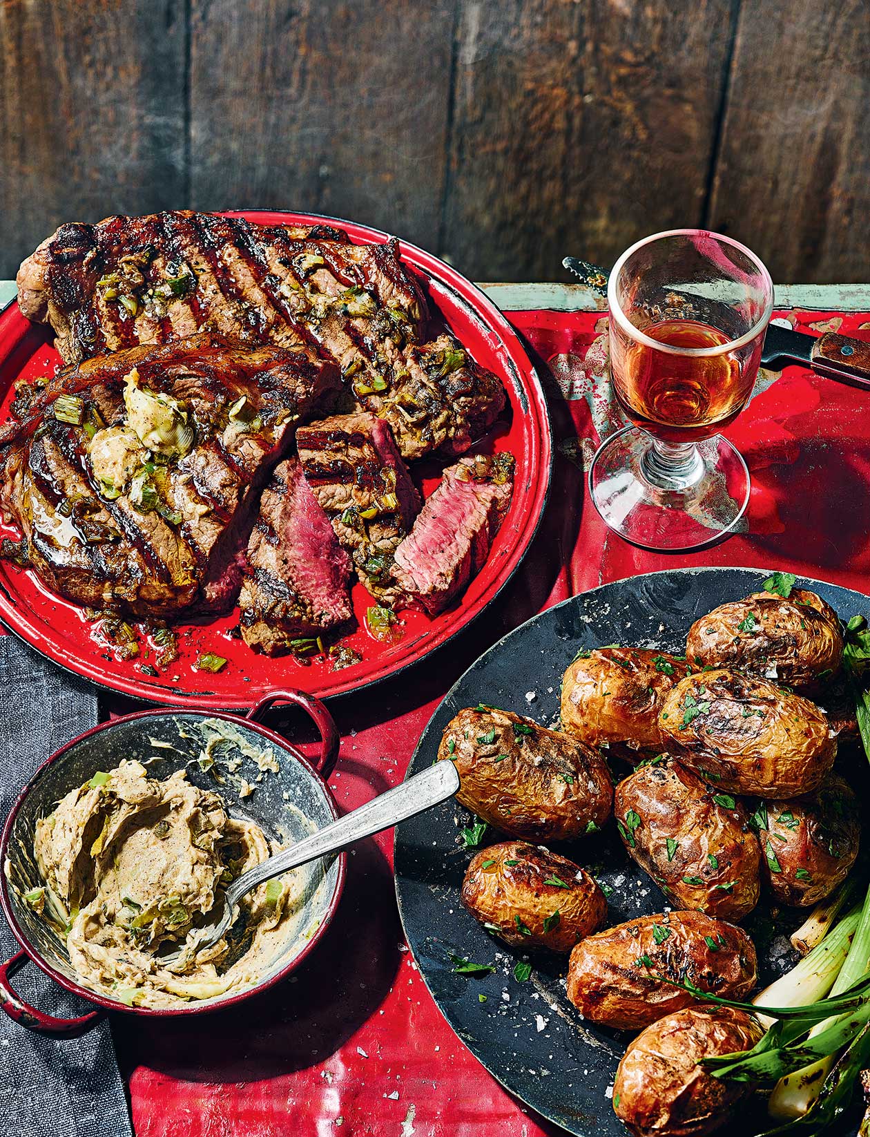 Steak with roasted garlic and burnt spring onion butter recipe ...