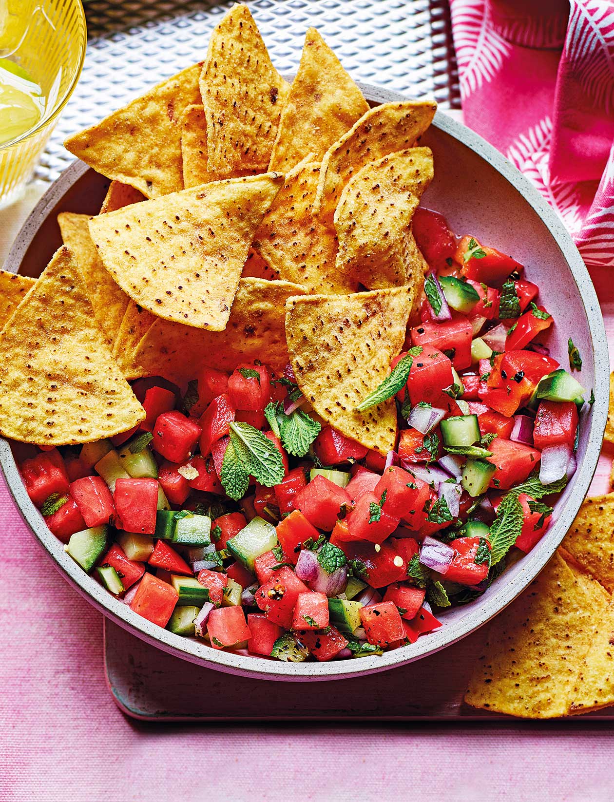 Watermelon salsa with tortilla chips recipe | Sainsbury`s Magazine