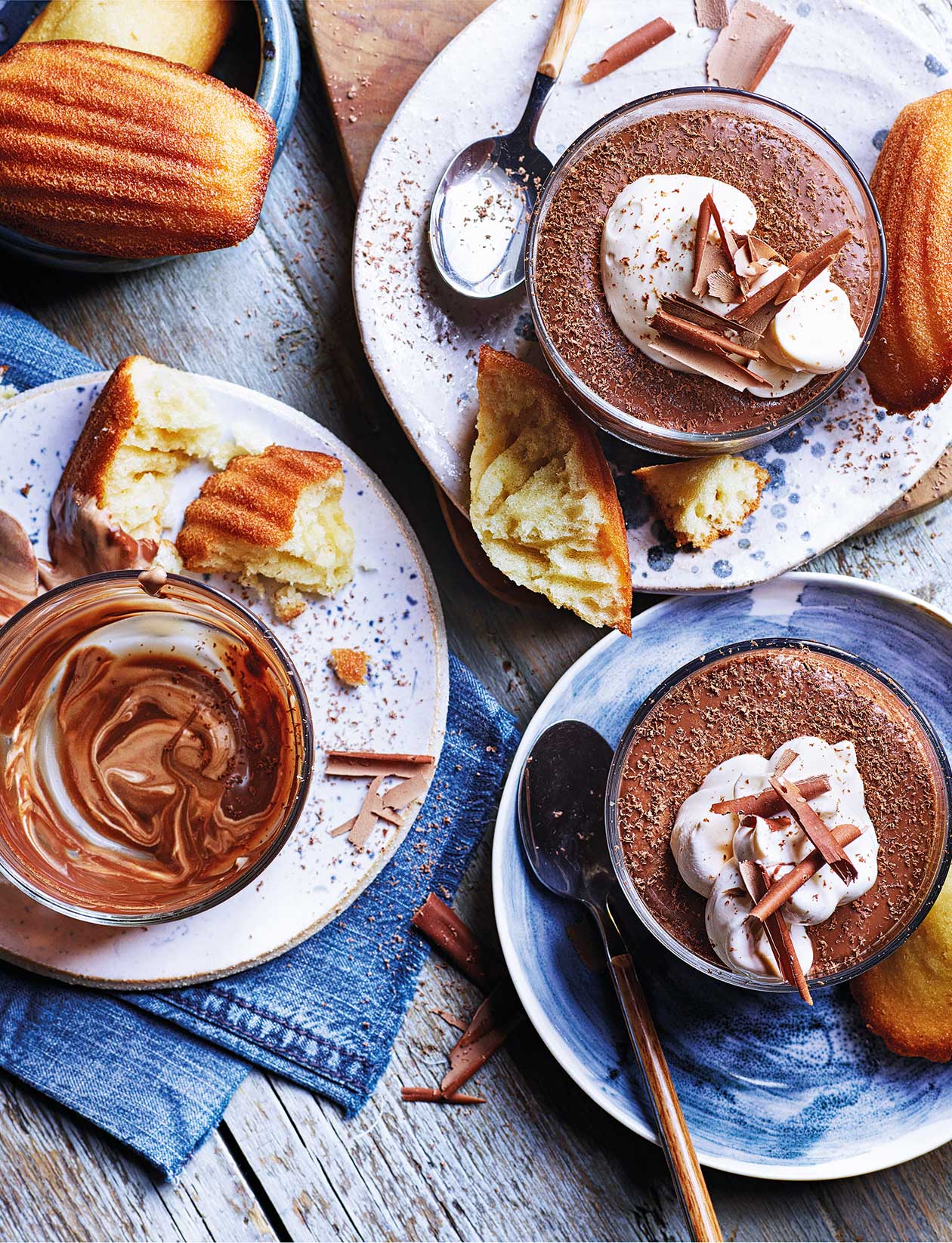 Salted chocolate pots with madeleines recipe | Sainsbury`s Magazine
