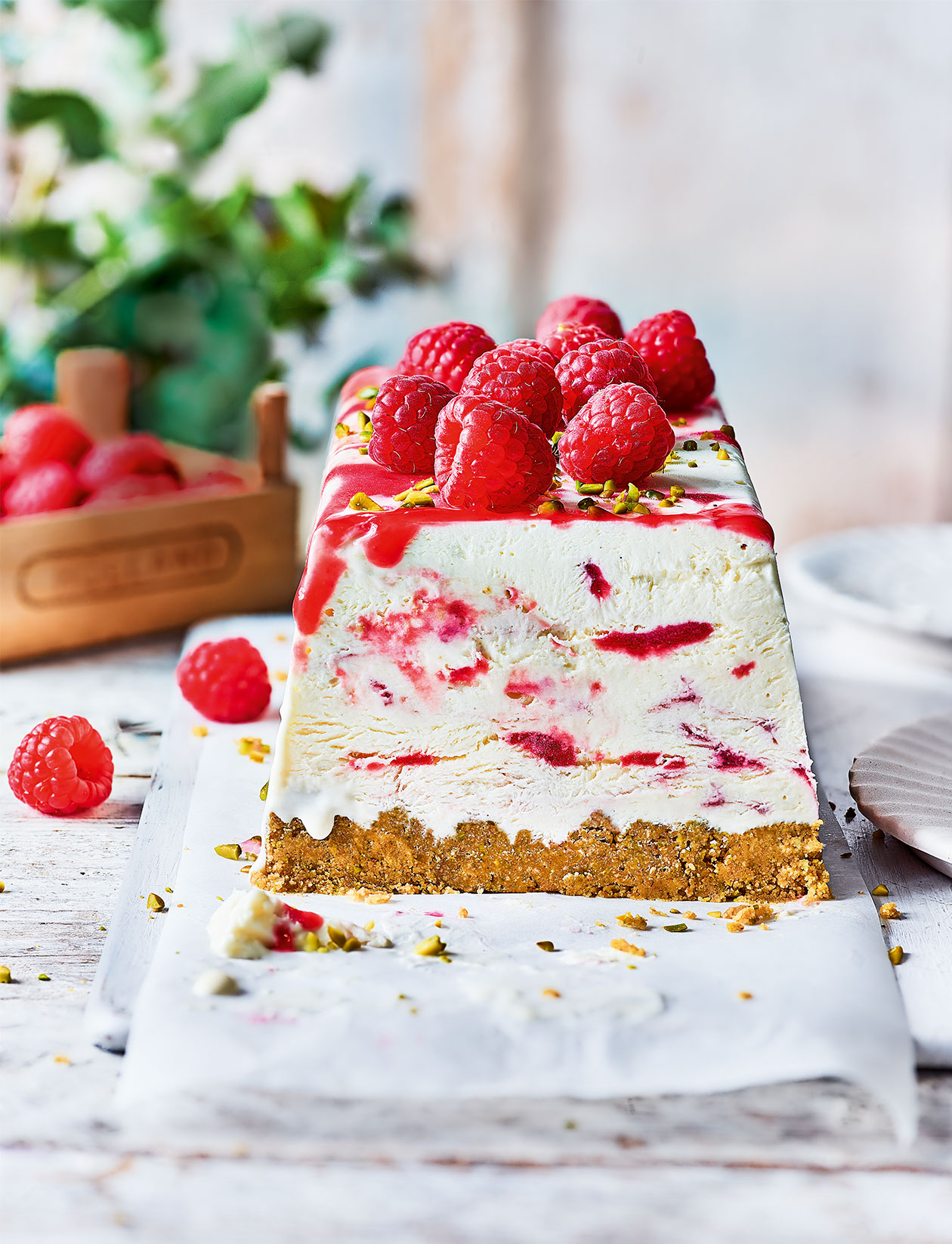 Iced raspberry ripple cheesecake recipe | Sainsbury`s Magazine