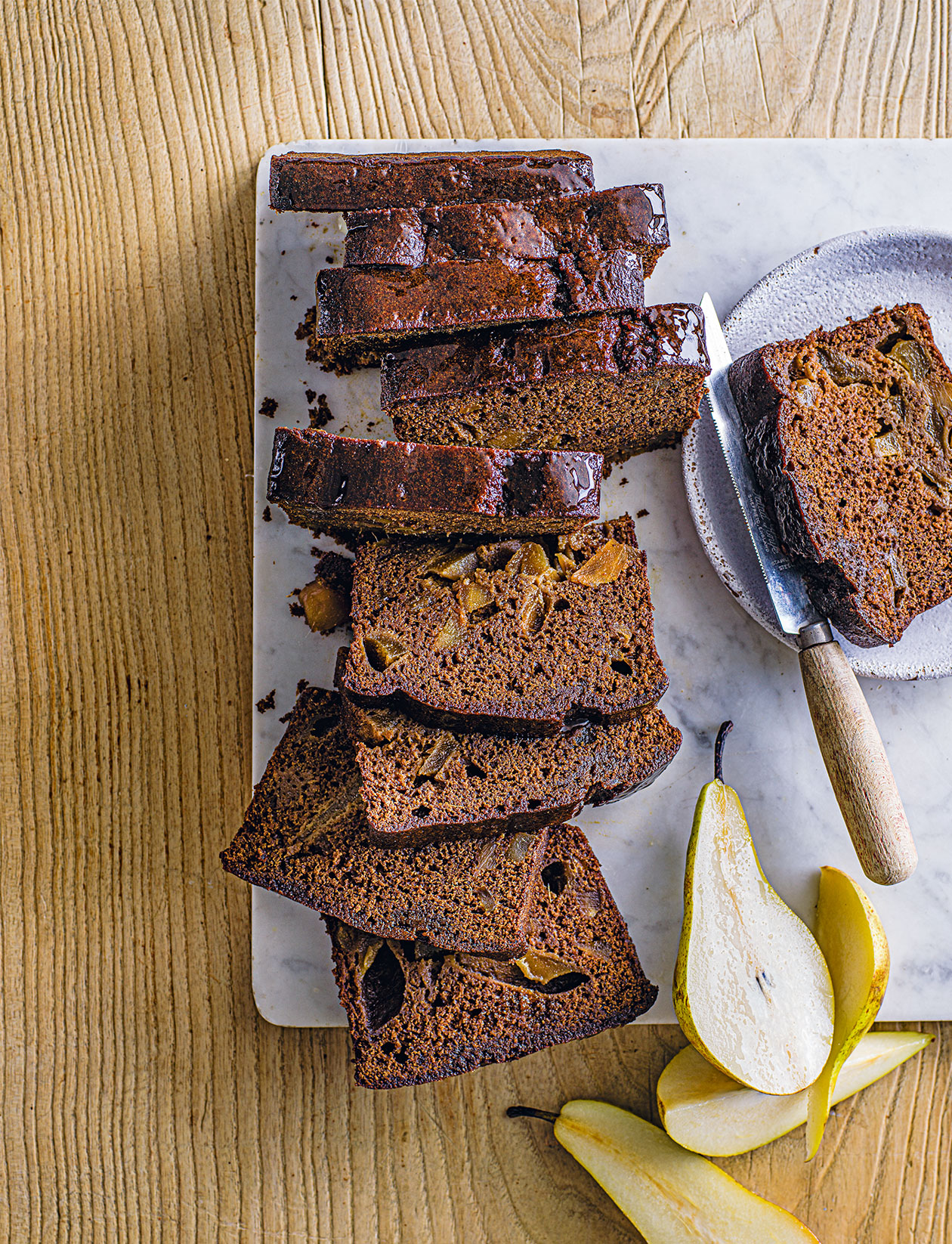 Sticky pear gingerbread loaf cake recipe | Sainsbury`s Magazine