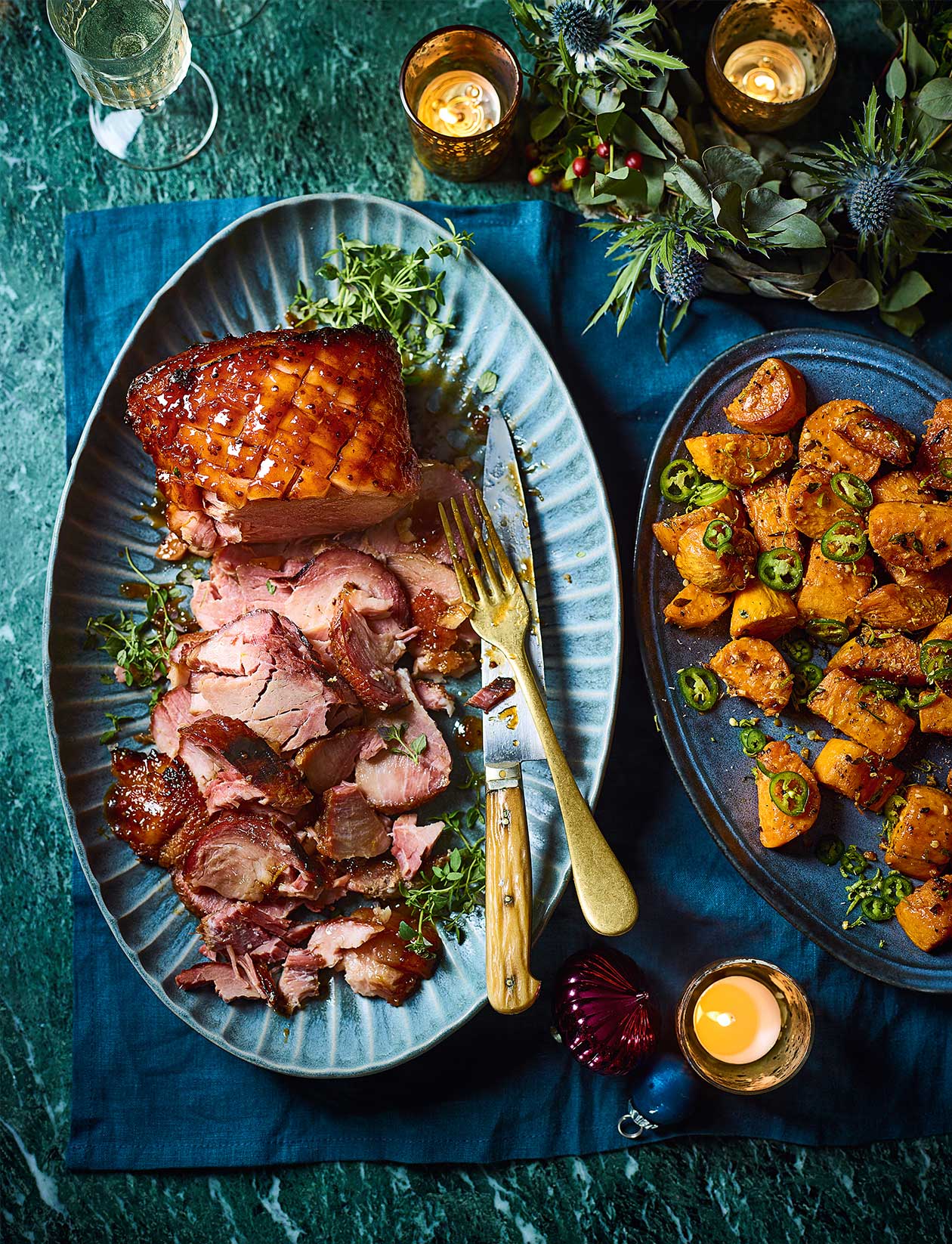 Tamarind-and-ginger jam-glazed ham with sweet potatoes recipe ...