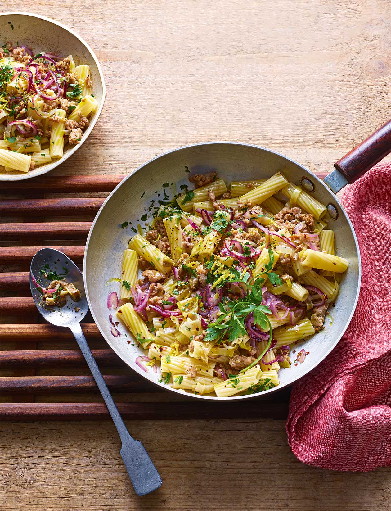 Rigatoni with sausage and chicory recipe | Sainsbury`s Magazine
