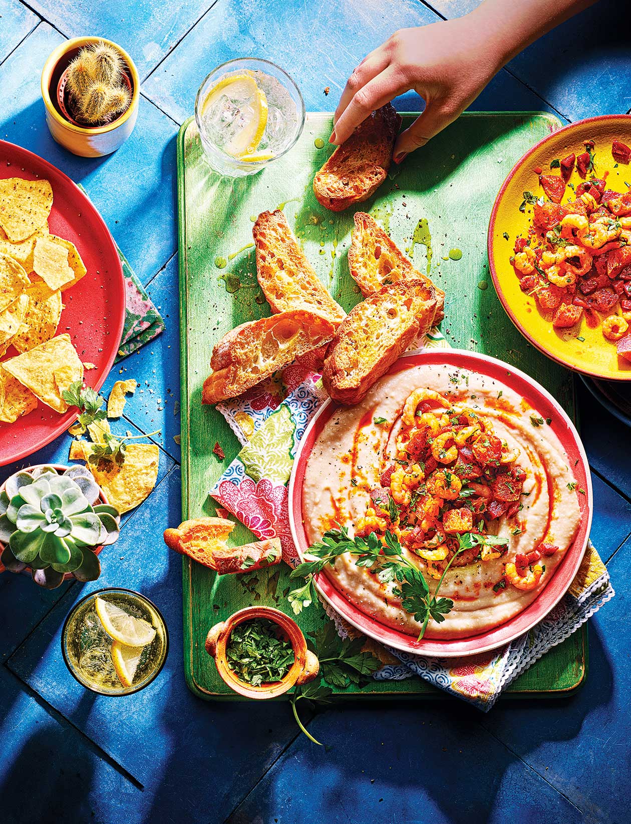 Creamy bean dip with crispy tapas topping recipe | Sainsbury`s Magazine