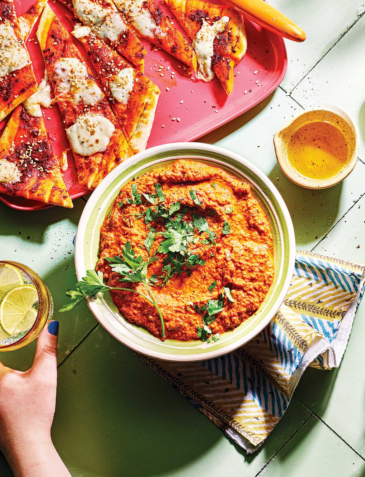 Muhammara with spicy cheese flatbreads recipe | Sainsbury`s Magazine