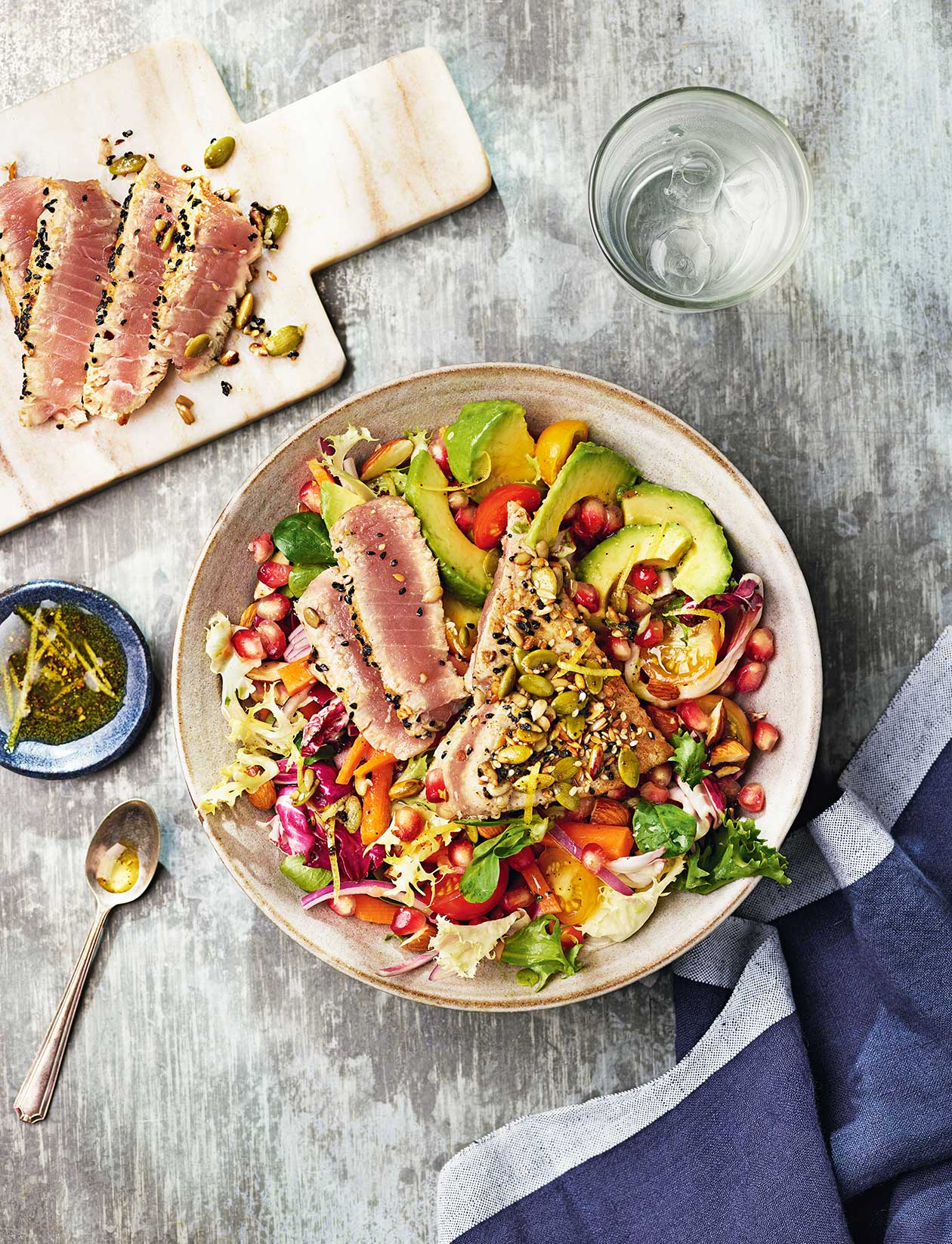 Spice-crusted tuna with polyphenol-rich salad recipe | Sainsbury`s Magazine