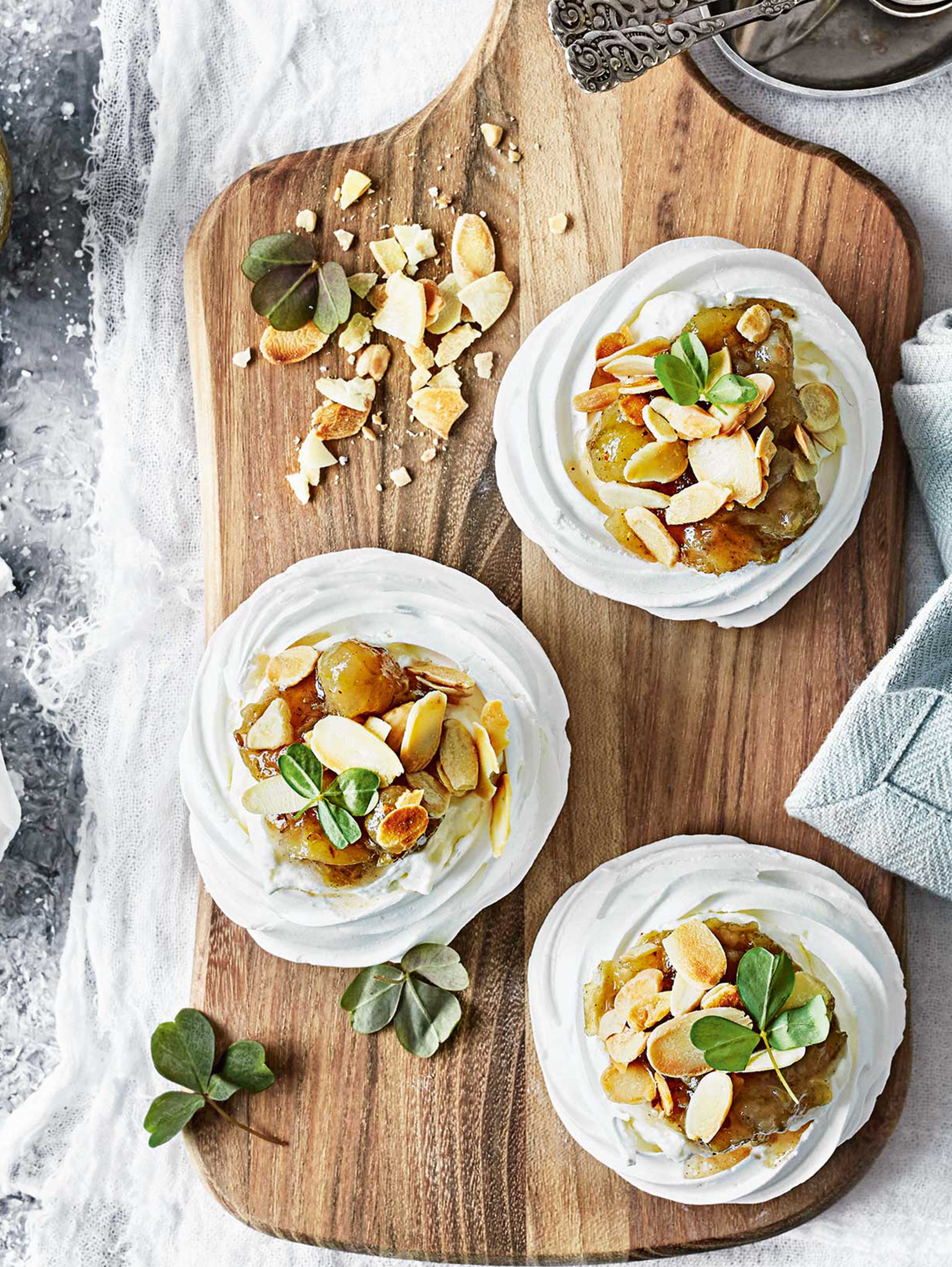 Mini pavlovas with gooseberry compote recipe | Sainsbury`s Magazine