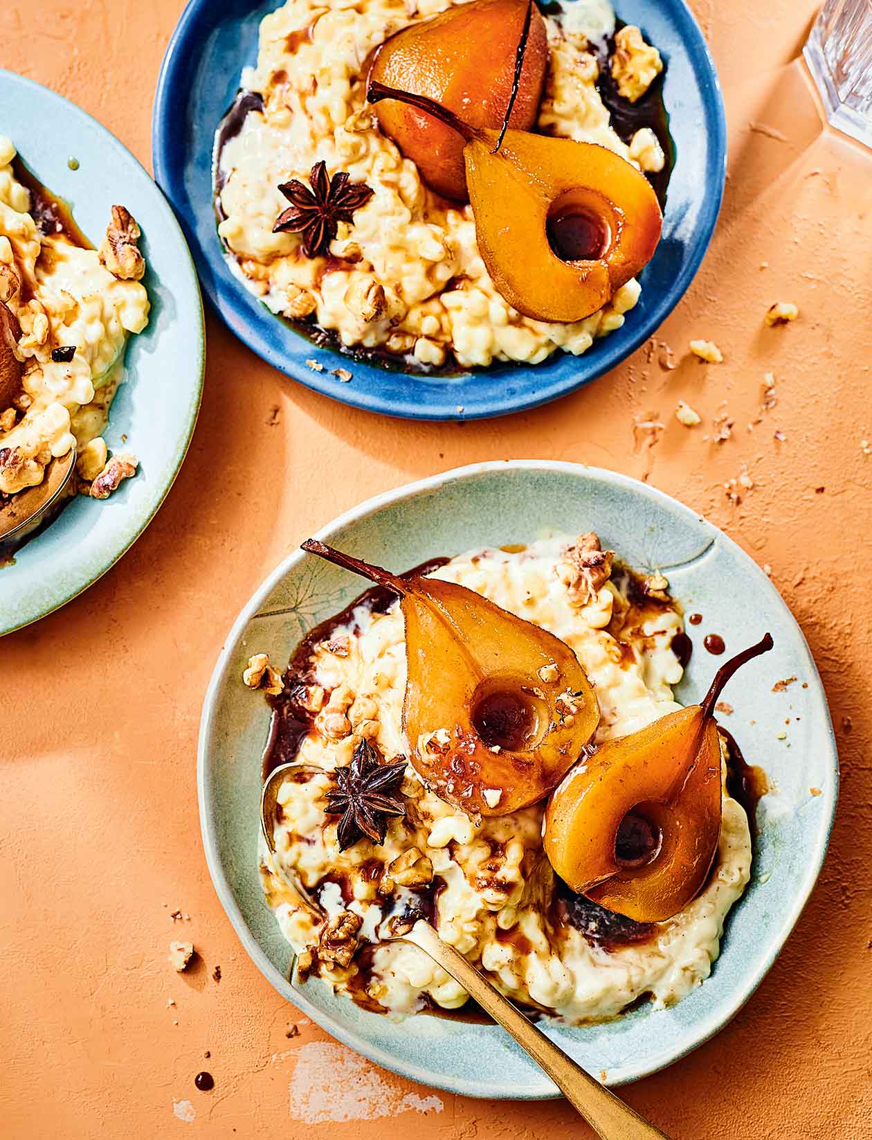 Rice pudding with balsamic poached pears recipe | Sainsbury`s Magazine
