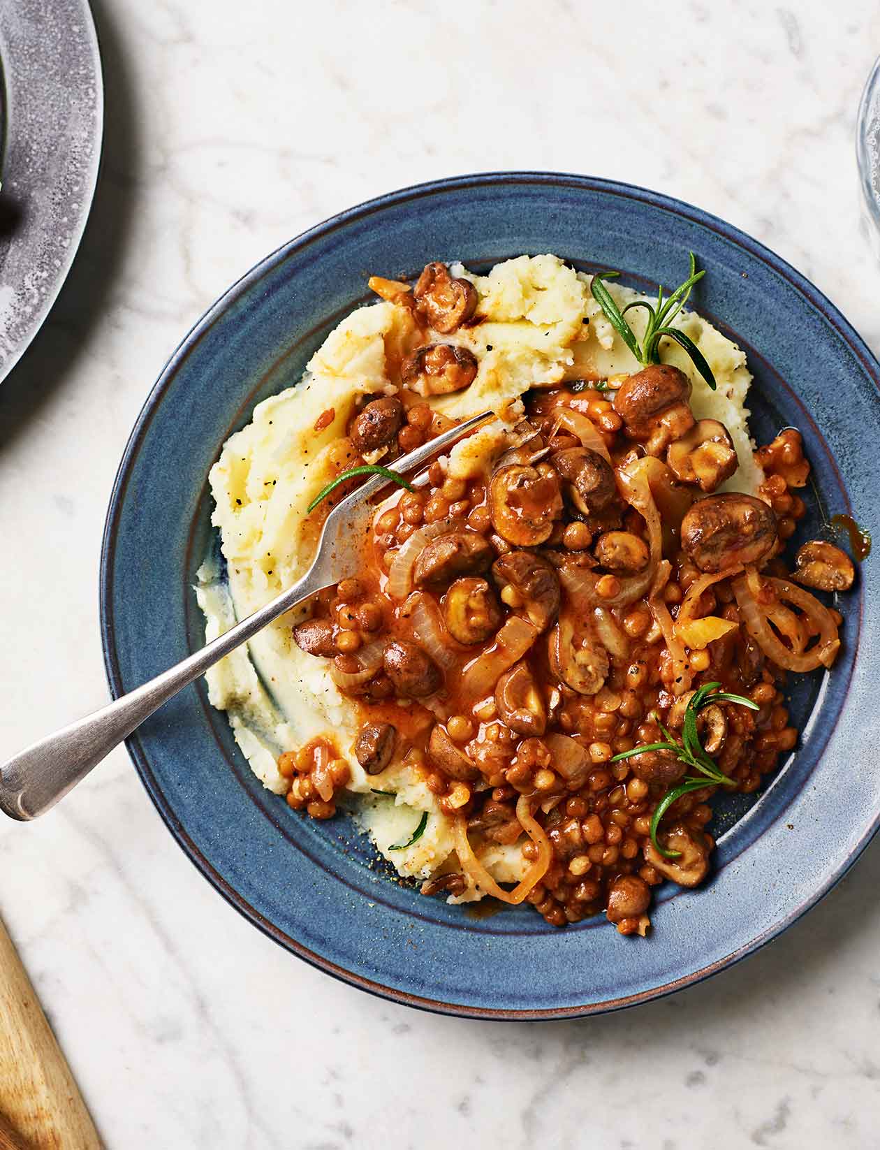 Lentil and mushrooms stew with rosemary mashed potato recipe ...