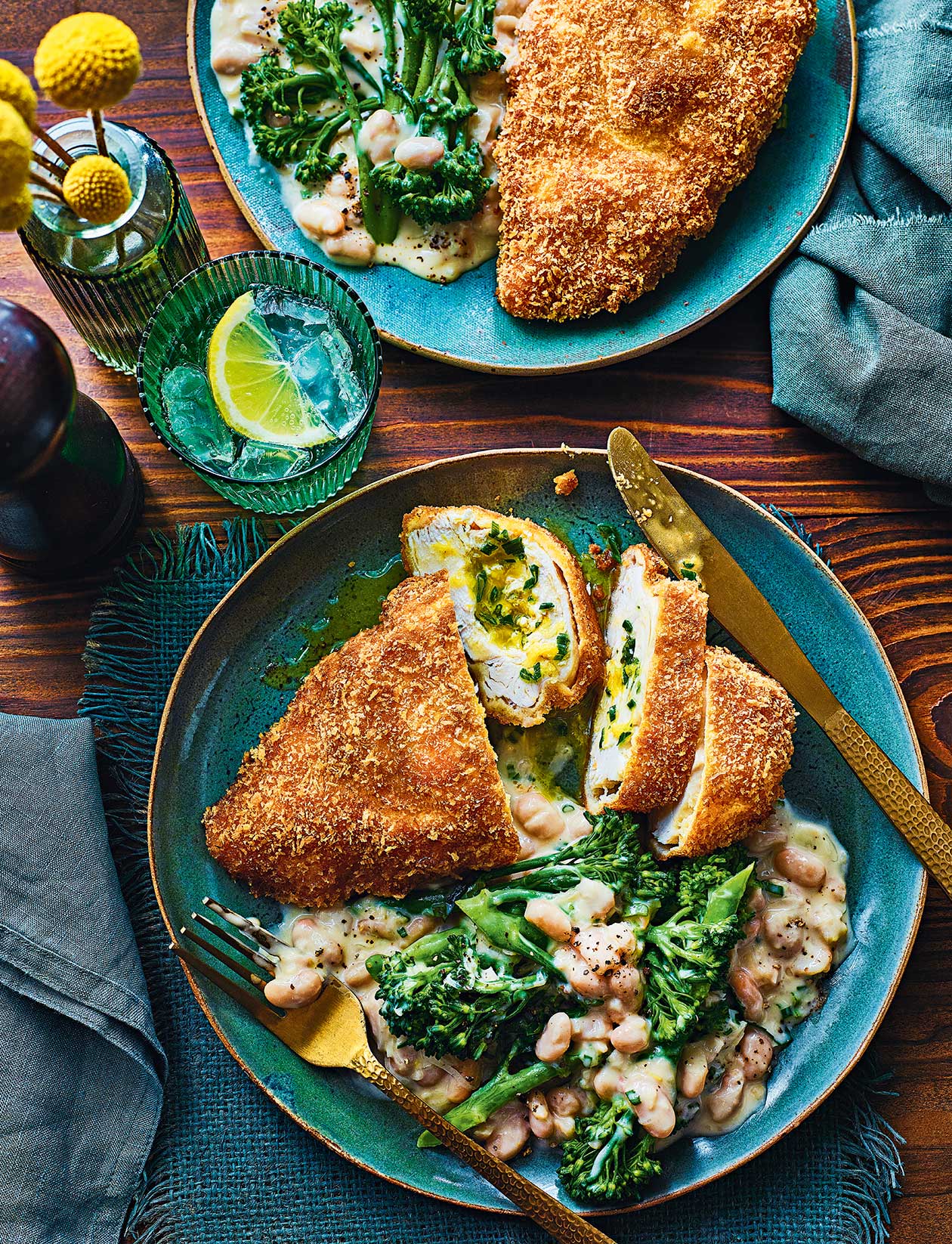 Lemon Kyiv with white bean braise recipe | Sainsbury`s Magazine