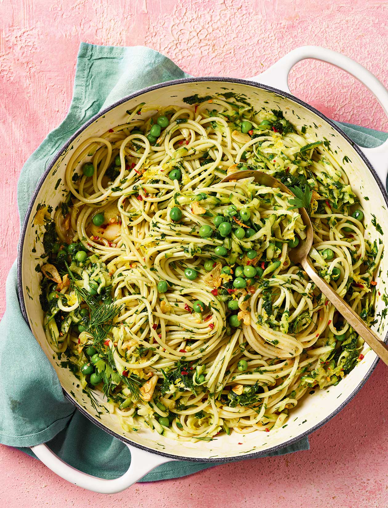 Salsa verde spaghetti with courgettes recipe | Sainsbury`s Magazine