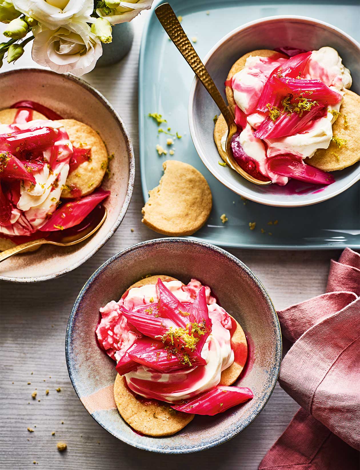 Lime poached rhubarb with shortbread recipe | Sainsbury`s Magazine