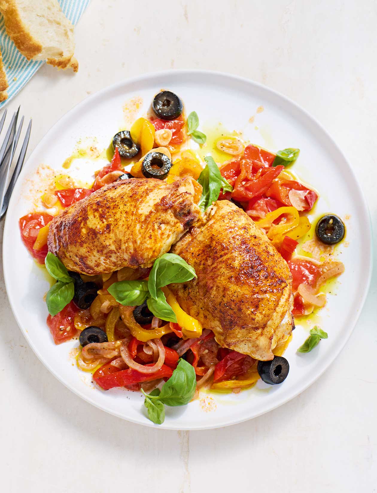 Crispy chicken thighs with peperonata recipes | Sainsbury`s Magazine