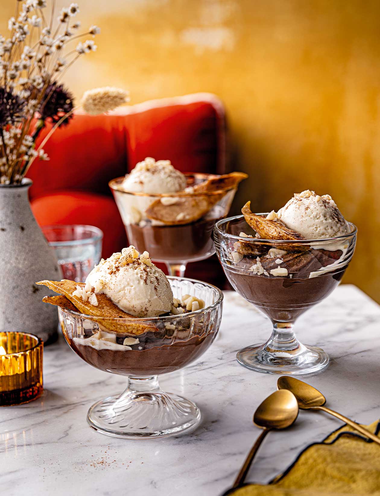 Chocolate delice with roasted pears and macadamia nuts recipe ...