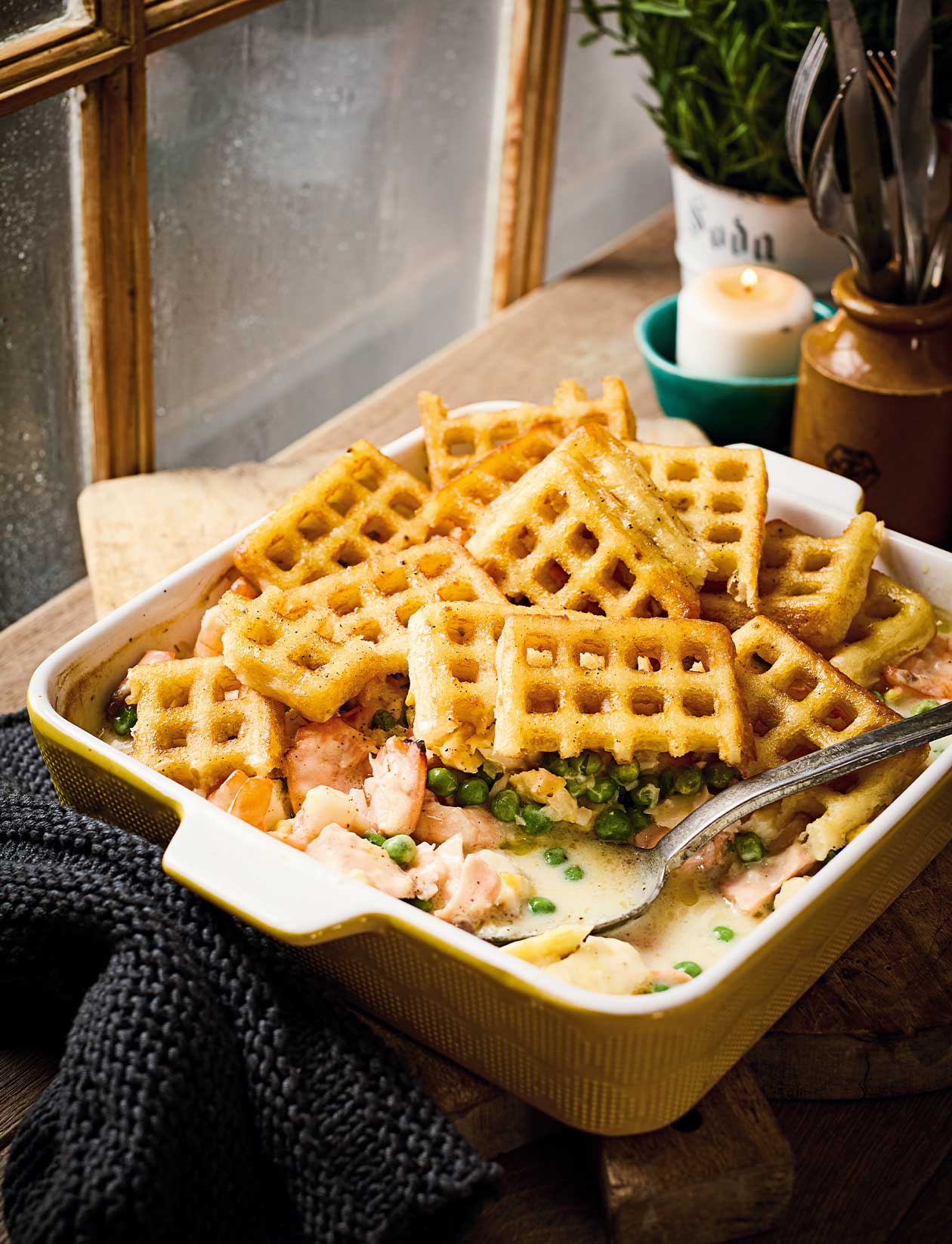 Potato waffle fish pie recipe | Sainsbury`s Magazine
