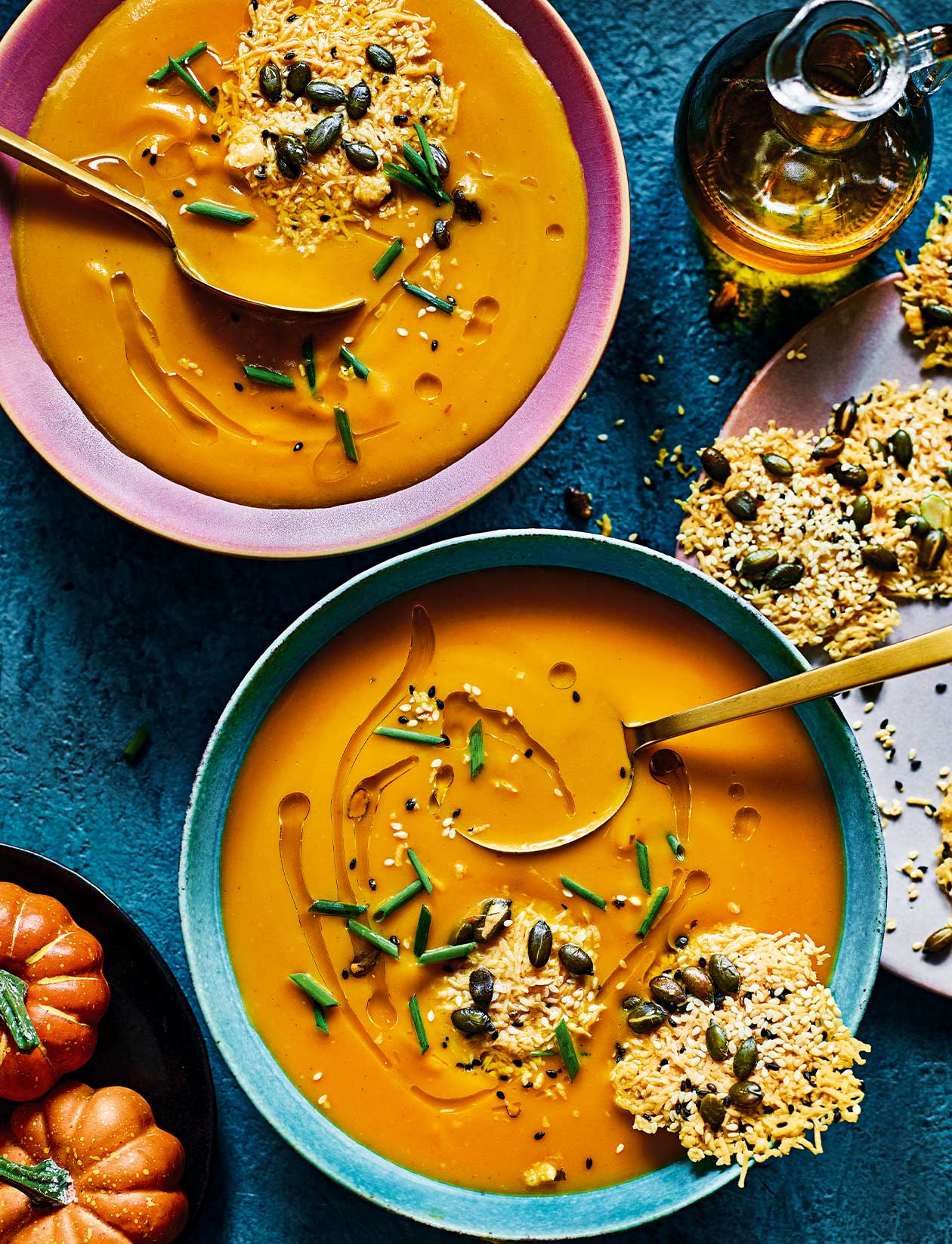 Miso, pecorino and pumpkin soup with seeded crisps recipe | Sainsbury`s ...