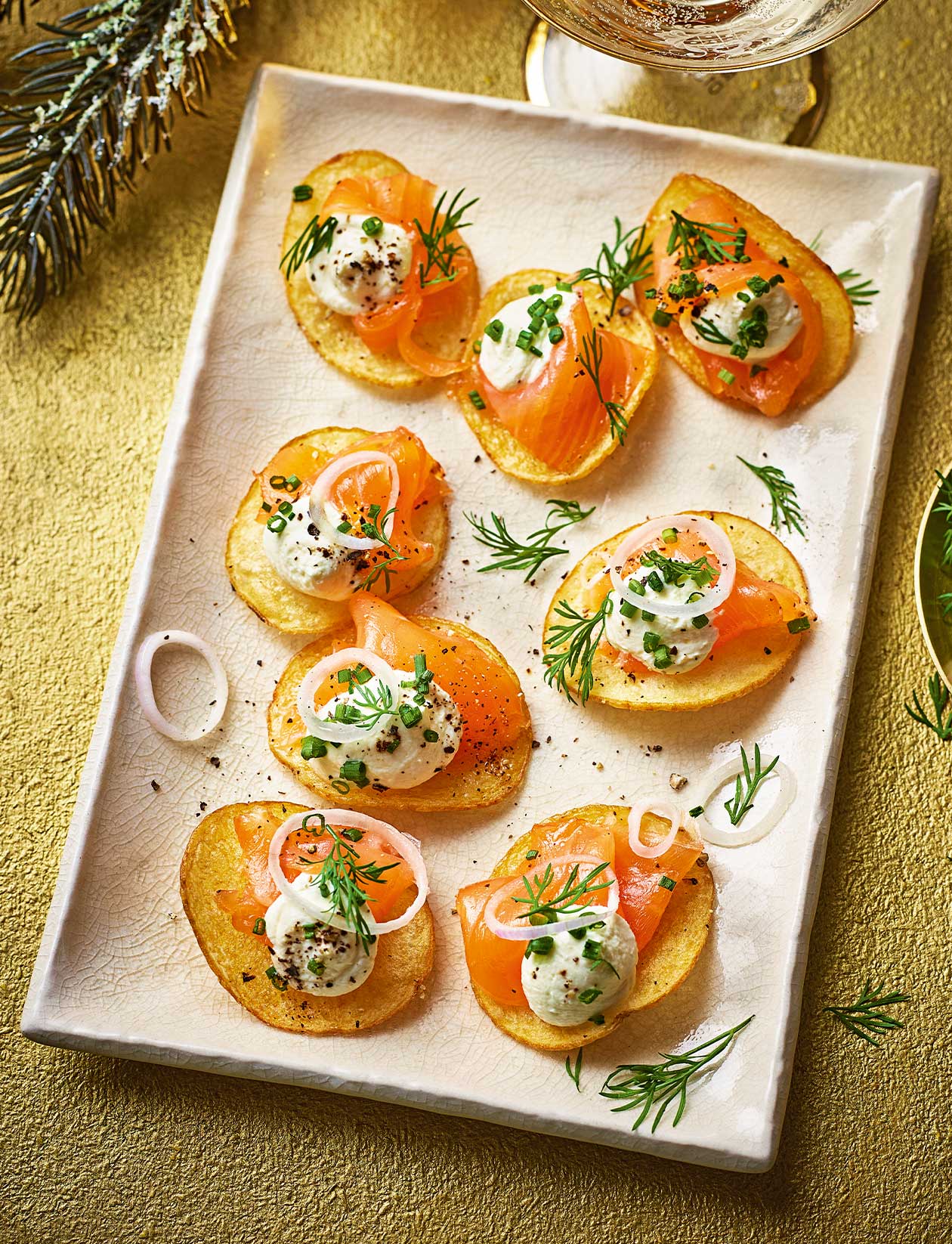 Smoked-salmon-topped salt and vinegar crisps recipe | Sainsbury`s Magazine