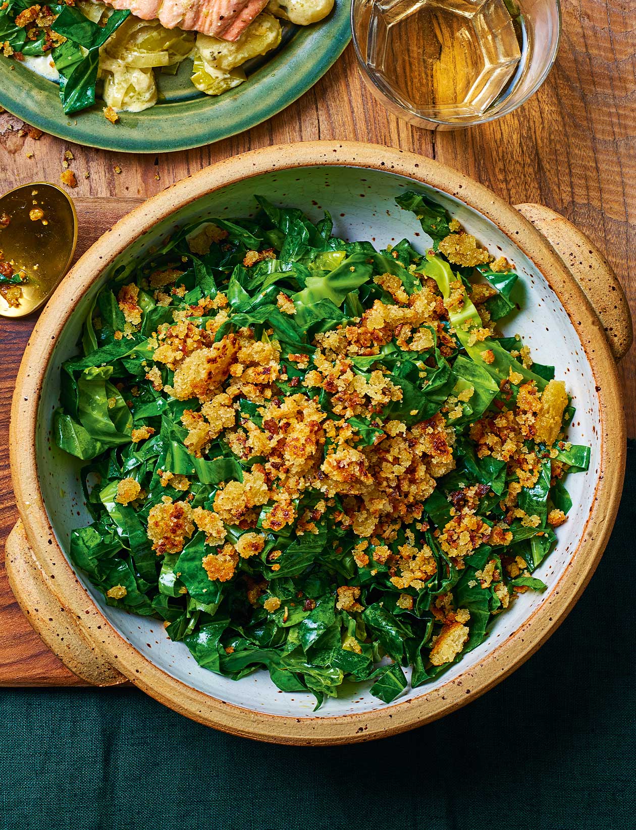 Sautéed greens with golden anchovy crumbs recipe | Sainsbury`s Magazine