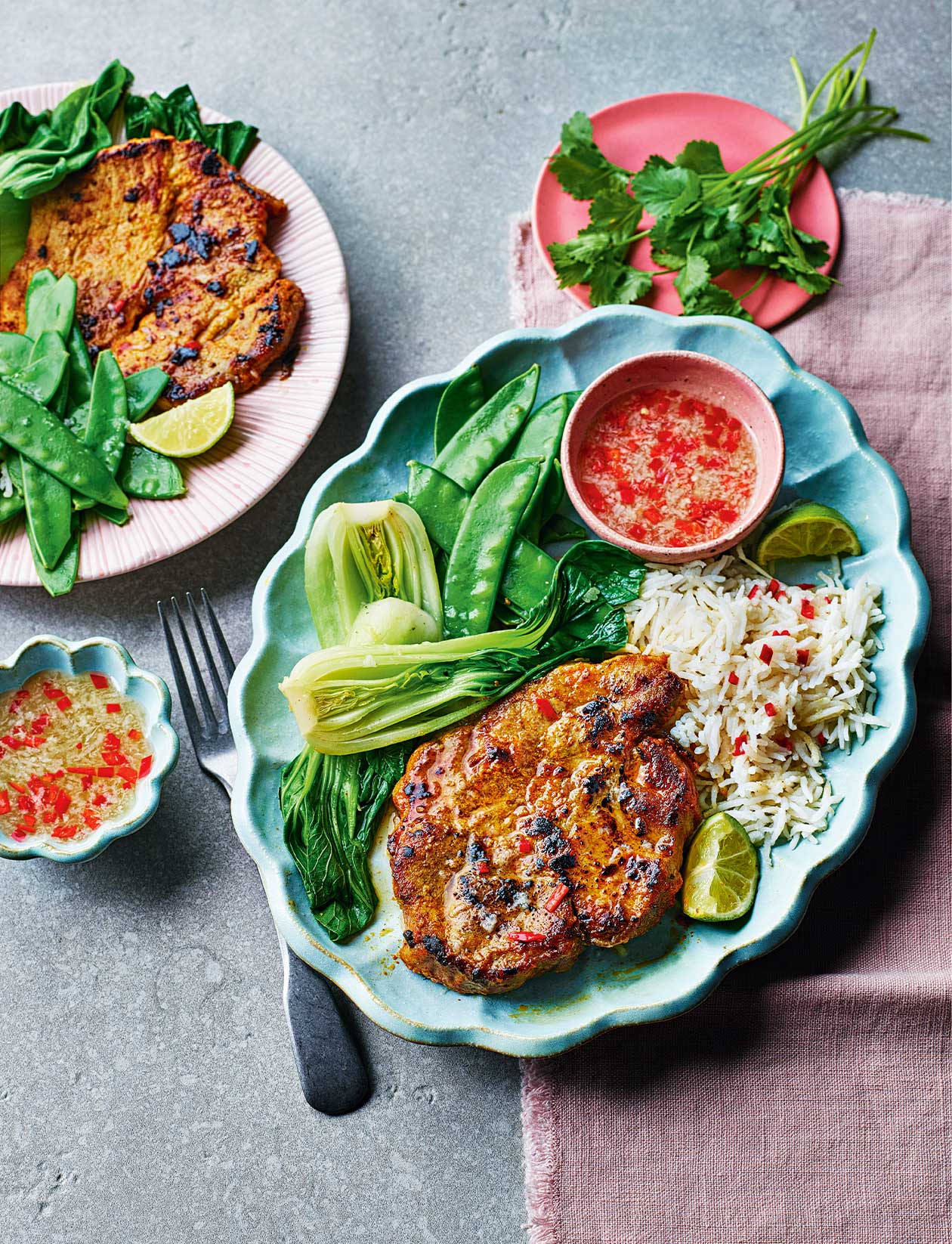 Burmese-inspired pork shoulder steaks with lime dressing recipe ...