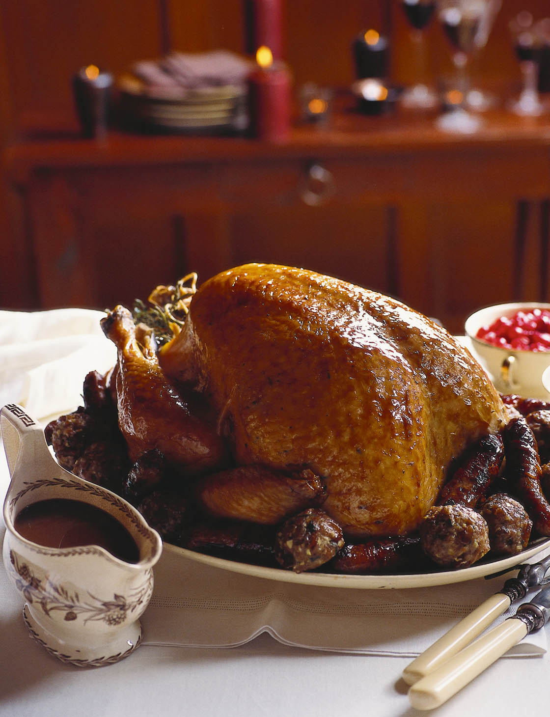 Roast Turkey with sage, chestnut and apple stuffing balls, honey ...