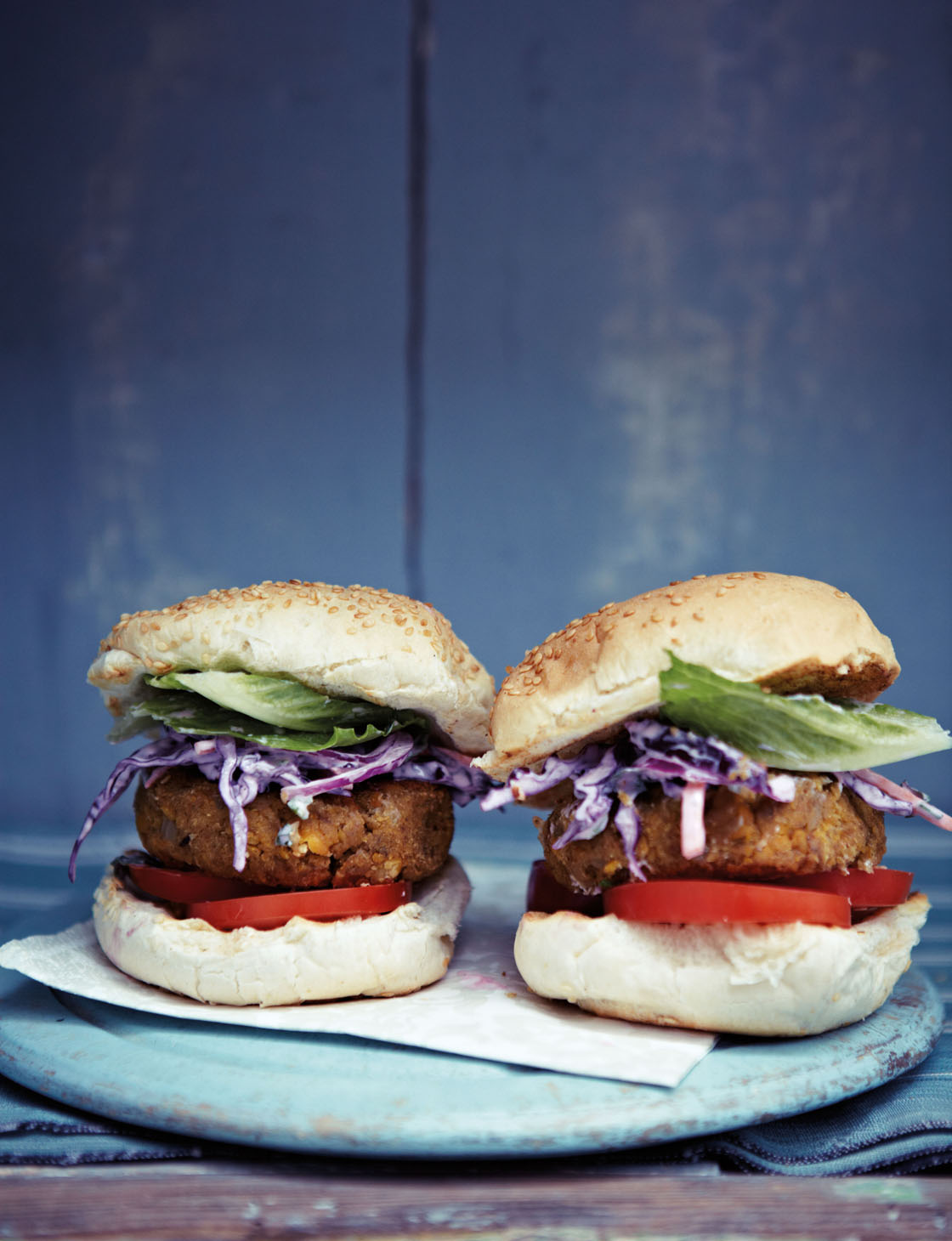 Anjum's mile-high chickpea burgers with Indian purple coleslaw ...