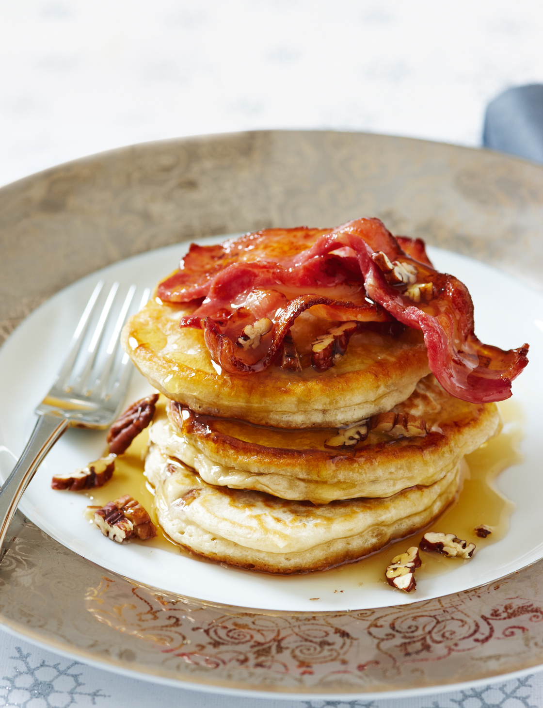 Banana pecan pancakes with crispy bacon | Sainsbury`s Magazine