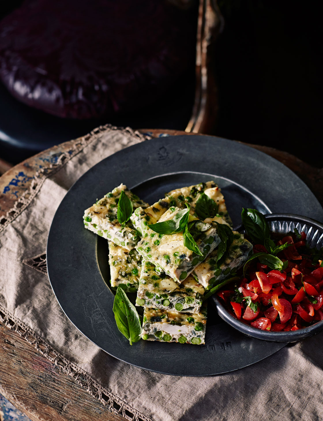 Pea, feta and basil frittata squares with a tomato salsa | Sainsbury`s ...