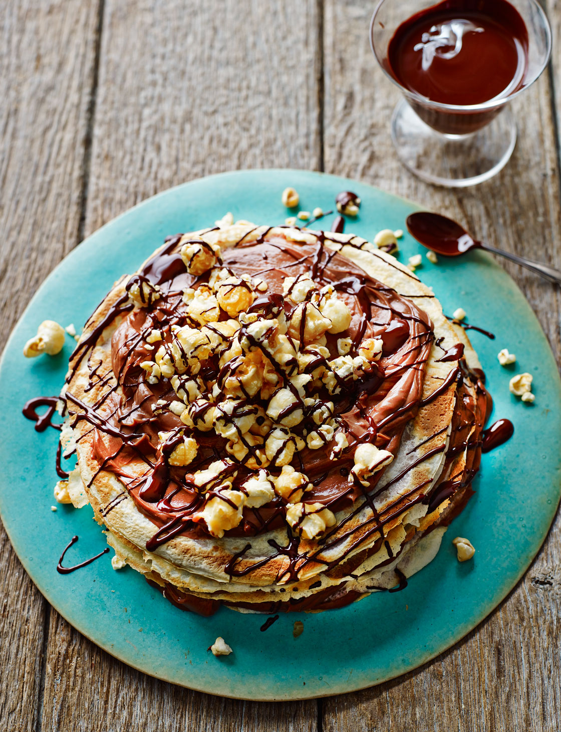 Chocolate popcorn pancake stack | Sainsbury`s Magazine