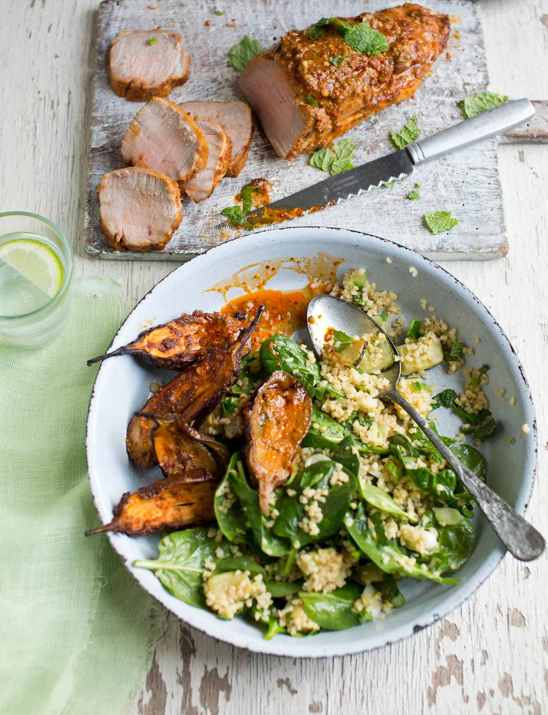 Harissa-lemon pork with bulgur wheat salad | Sainsbury`s Magazine