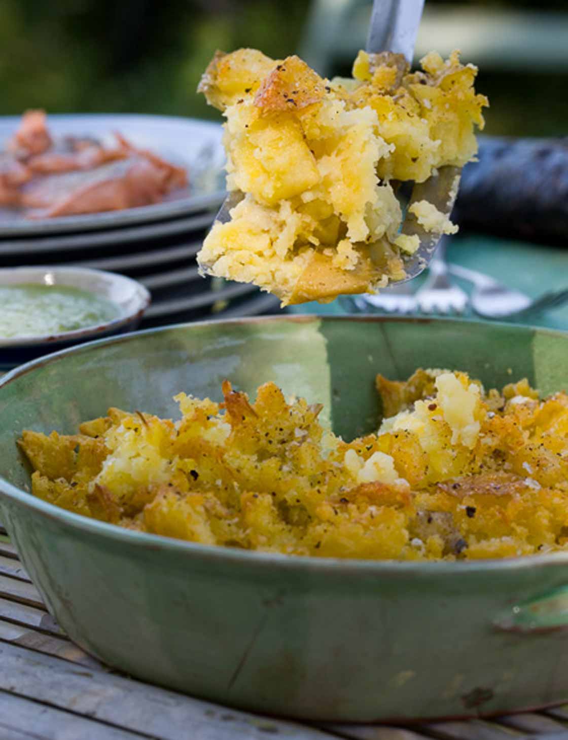 Smashed roast new potatoes with garlic & rosemary | Sainsbury`s Magazine