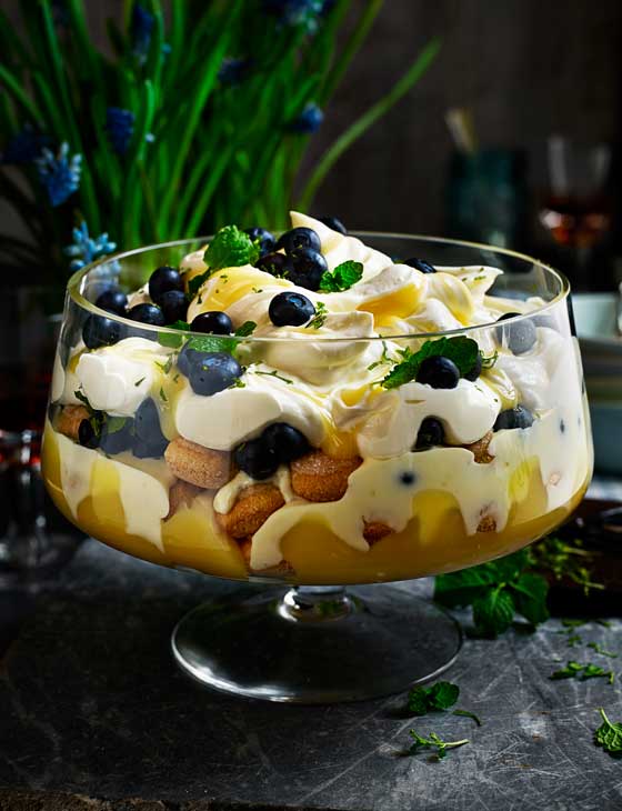 Blueberry, lemon and mint trifle | Sainsbury`s Magazine