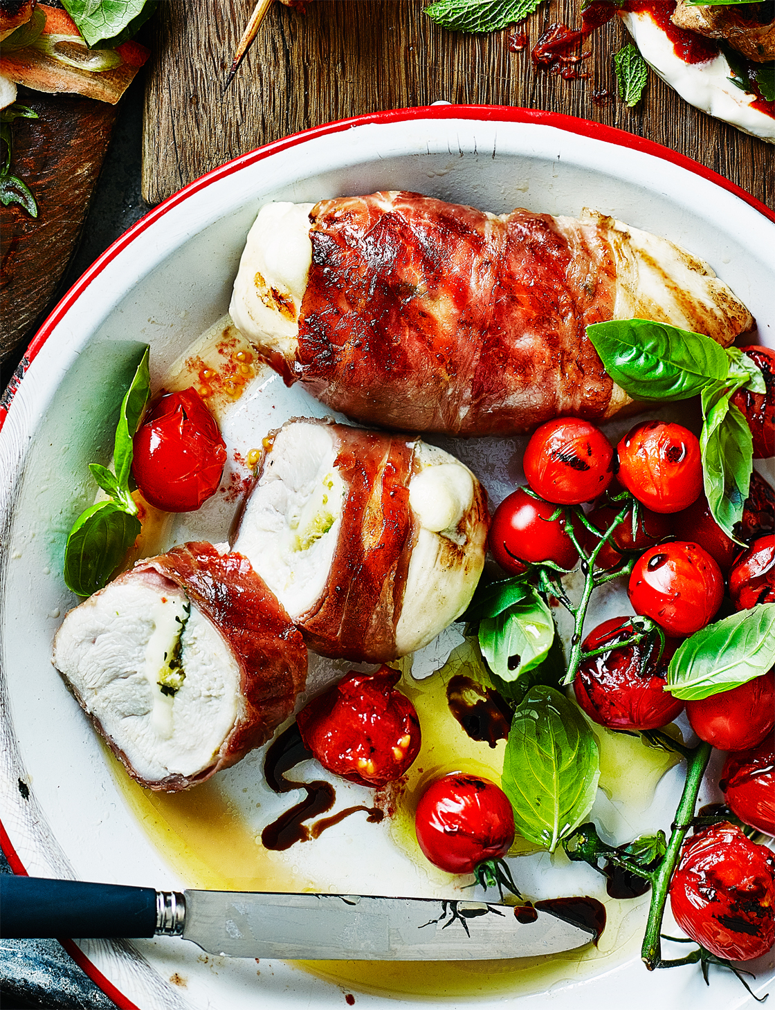 Parma ham and mozzarella chicken pockets