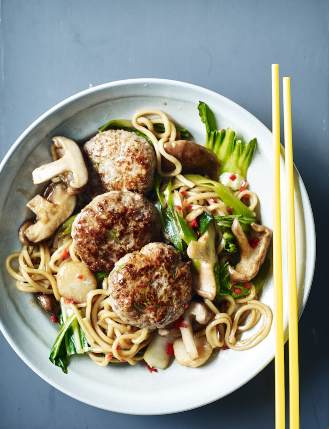 Chinese pork patties with noodles | Sainsbury`s Magazine