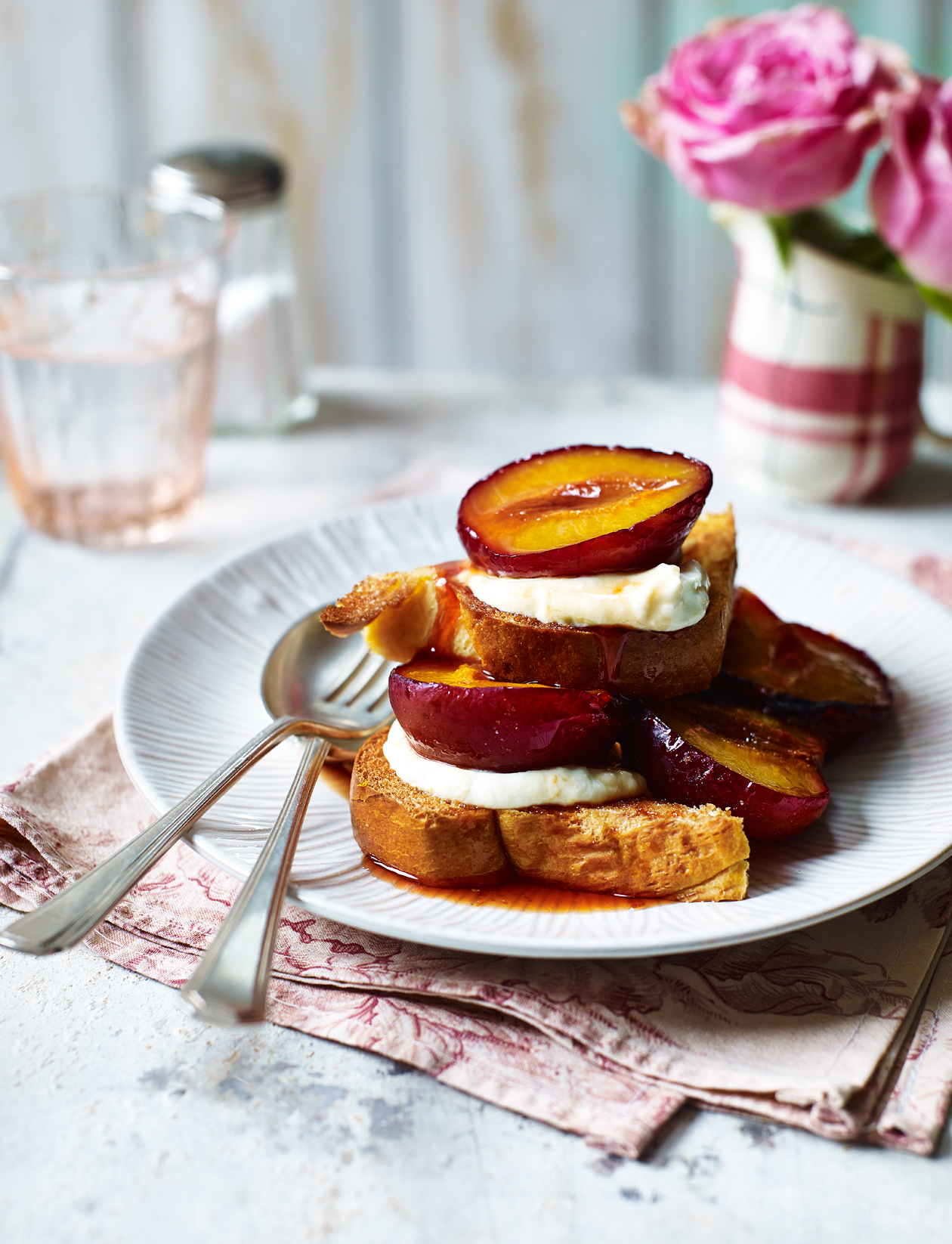 Roasted plums with honeyed ricotta recipe | Sainsbury`s Magazine