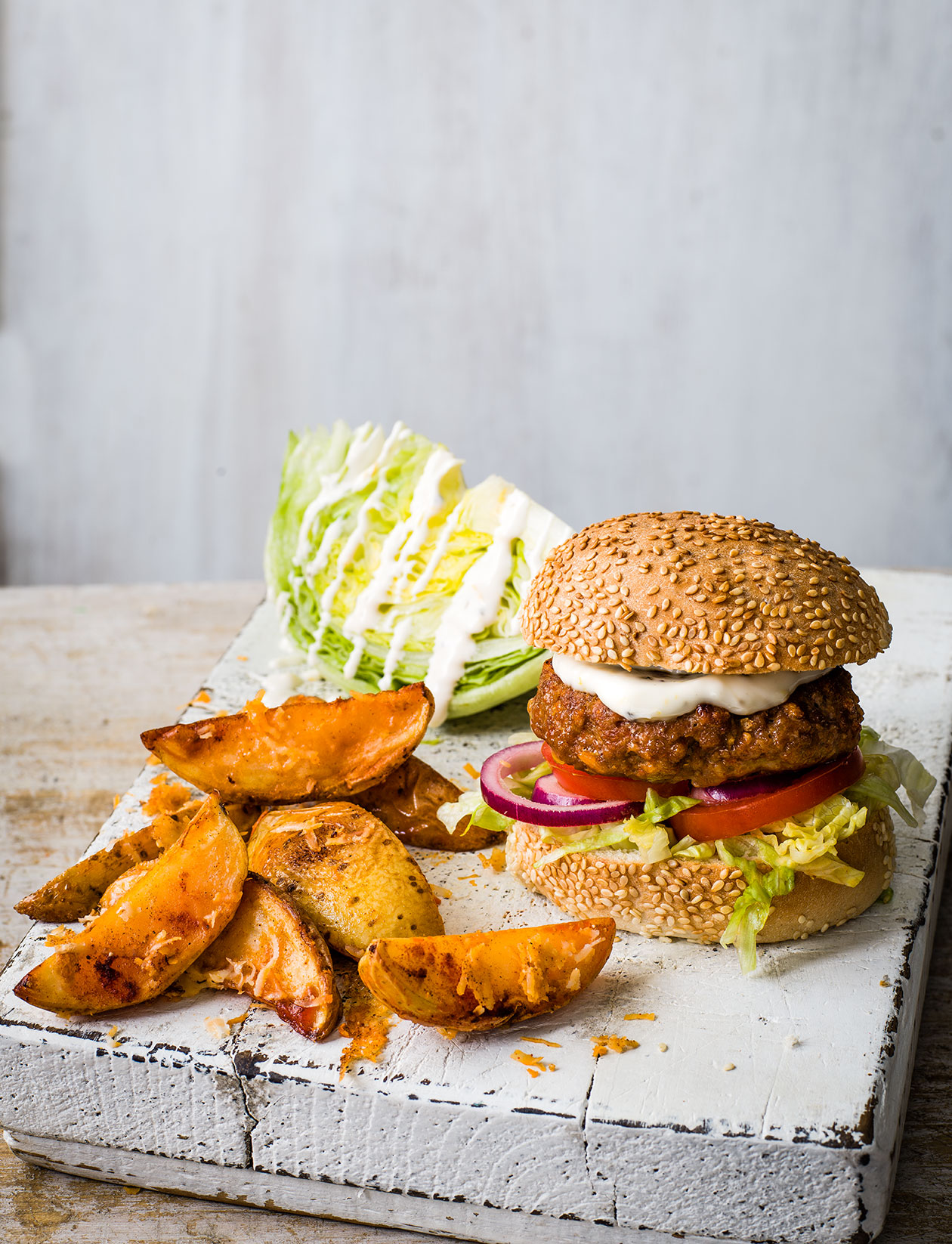 Smoky pork burger and wedges recipe | Sainsbury`s Magazine