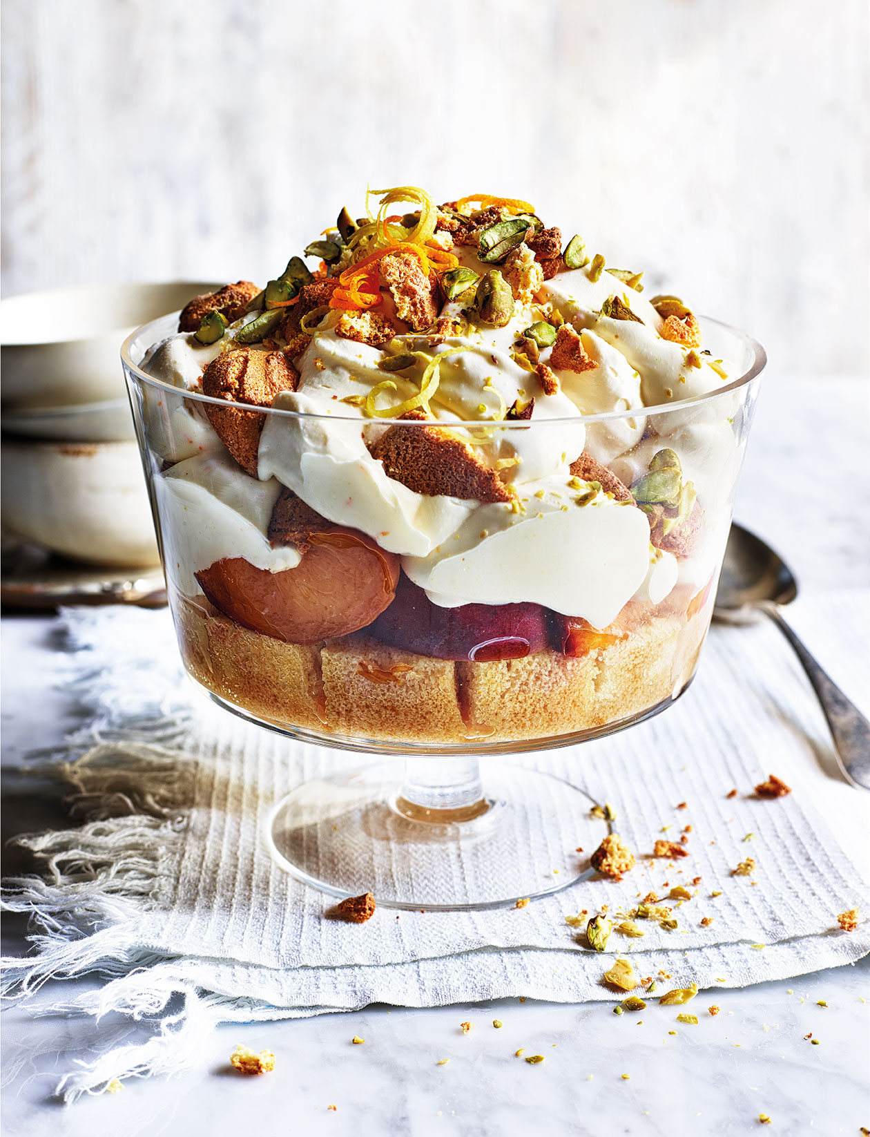 Marsala-soaked peach and ricotta trifle recipe | Sainsbury`s Magazine