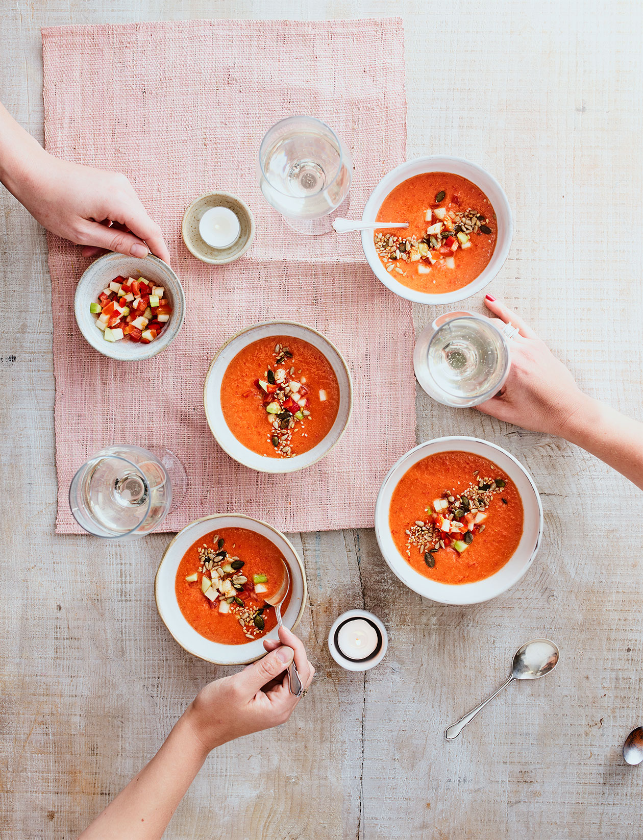 Gazpacho with apple salsa and smoky seeds recipe | Sainsbury`s Magazine