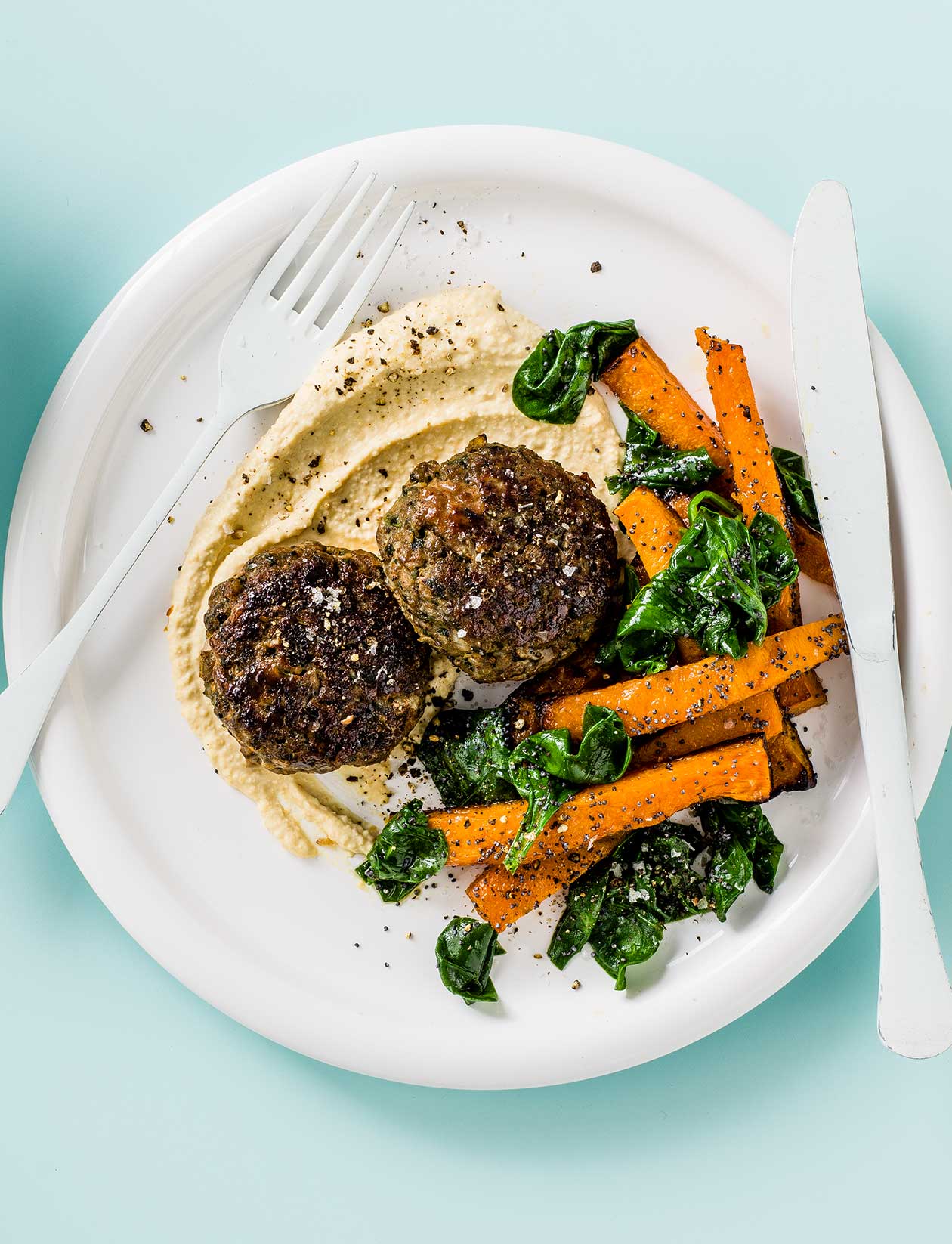 Spiced lamb patties with honey-roast butternut chips recipe | Sainsbury ...