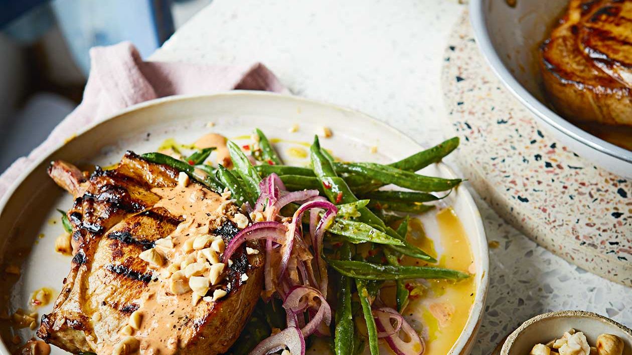 Gumbo | Pork Chops With Smashed Green Bean Salad